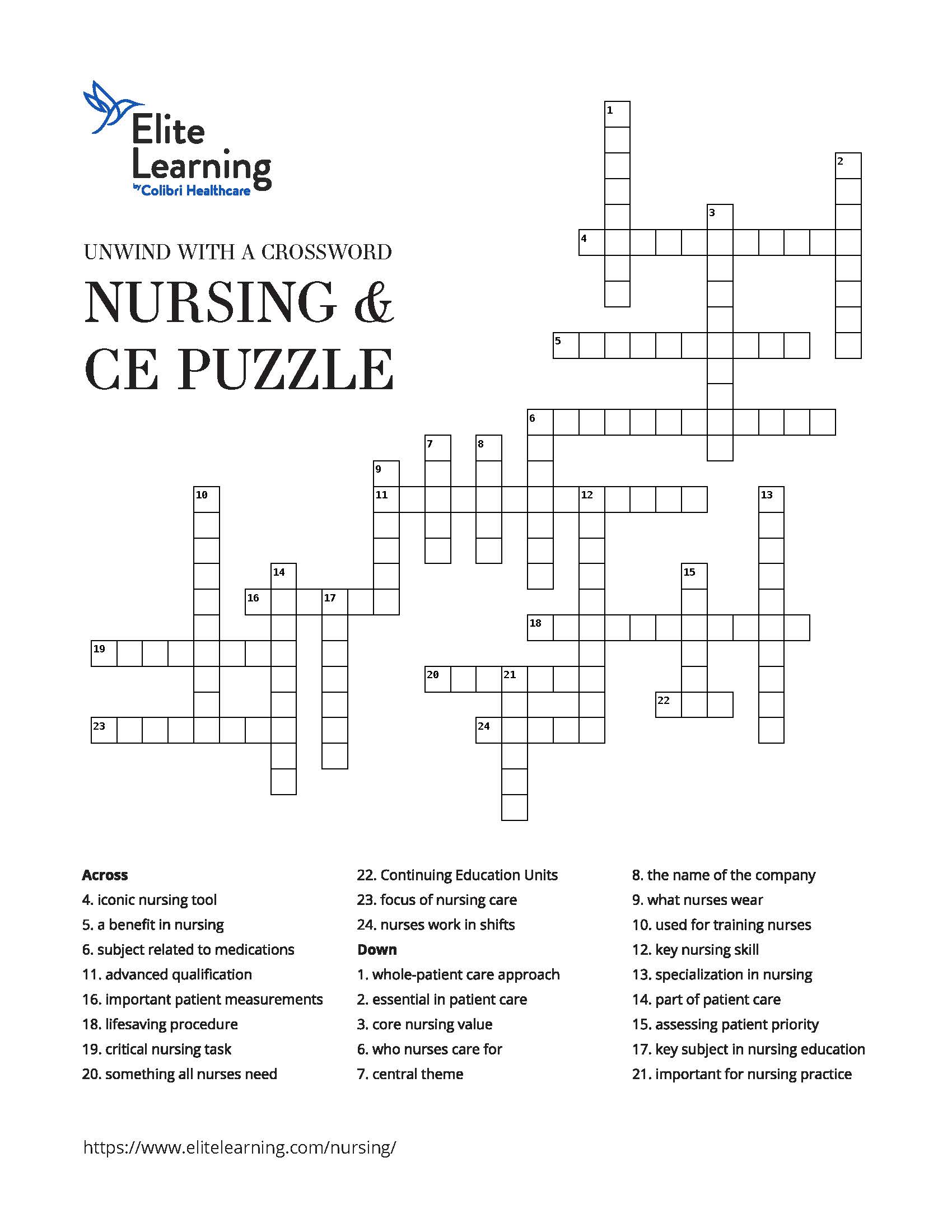 Nursing Crossword Puzzle - Elite Learning